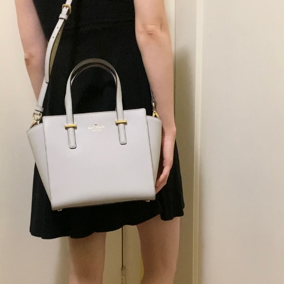 kate spade | Bags | Kate Spade Medium Satchel Bag Leather In Light Grey ...